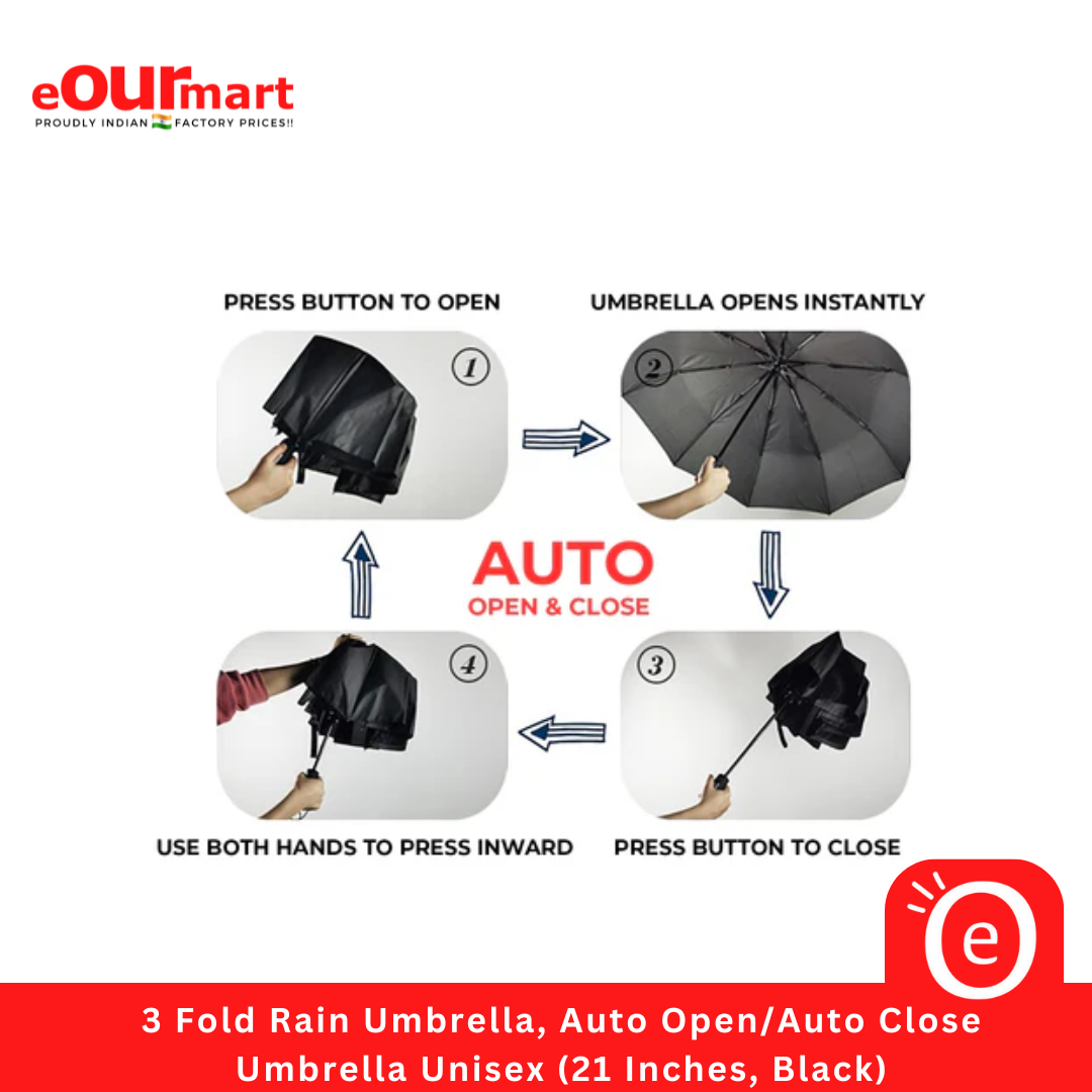 Buy Umbrella 3 Fold, Black Auto Open-Close Umbrella | Factory Price in ...