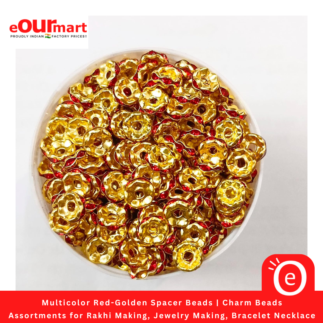 Multicolor Red-Golden Spacer Beads | Charm Beads Assortments for Rakhi ...