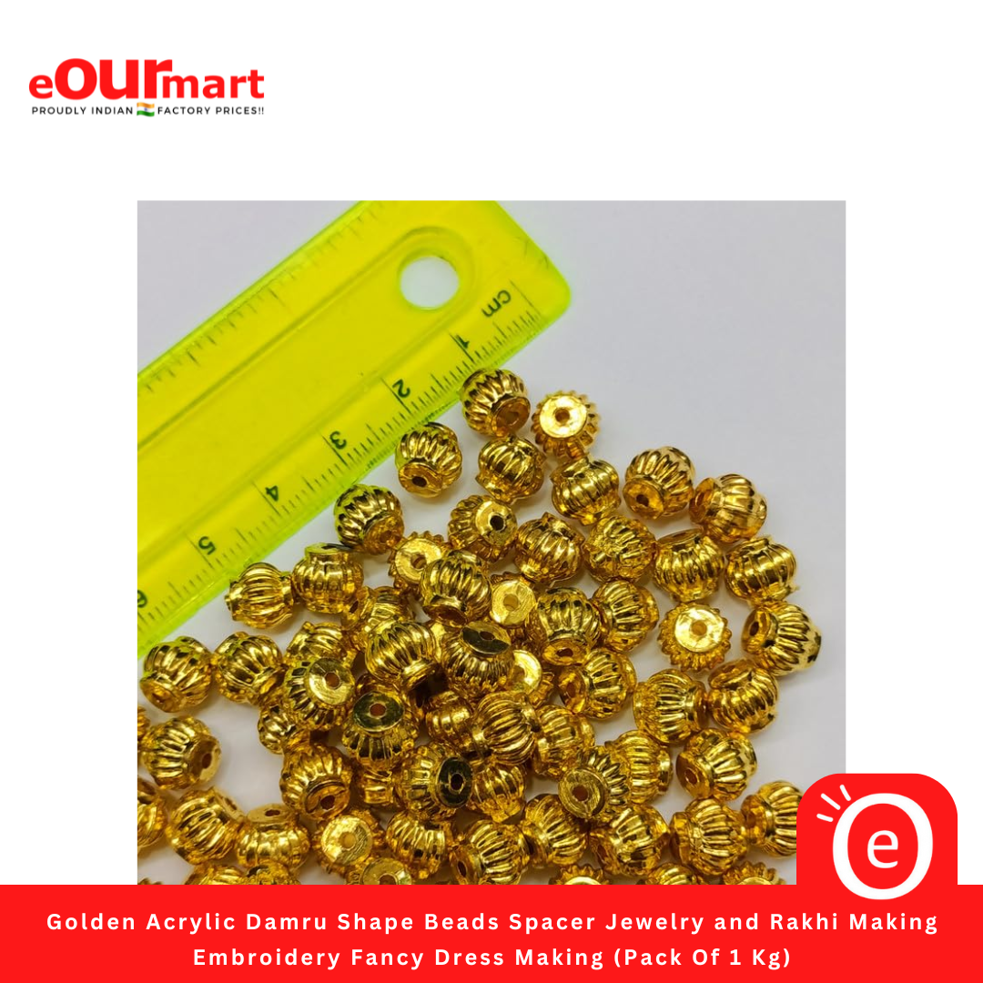 Golden Acrylic Damru Shape Beads Spacer Jewelry and Rakhi Making ...