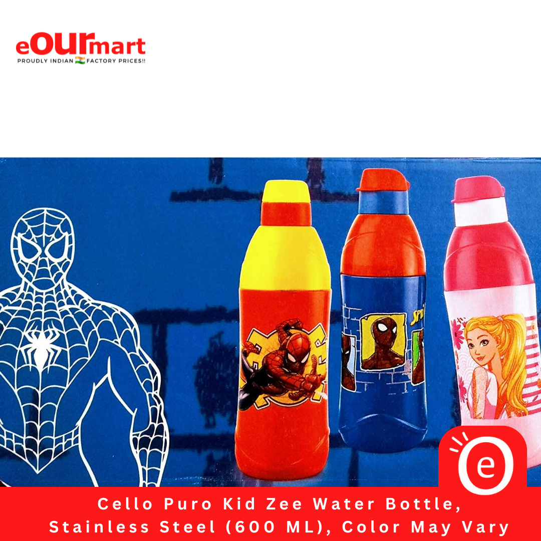 Cello Puro Kids Zee Water Bottle, Stainless Steel (600 ML), Color & De ...