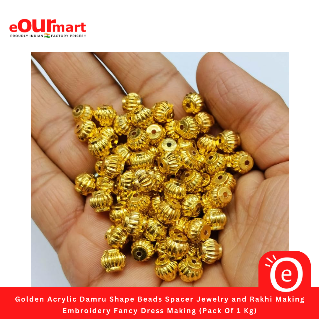 Golden Acrylic Damru Shape Beads Spacer Jewelry and Rakhi Making ...