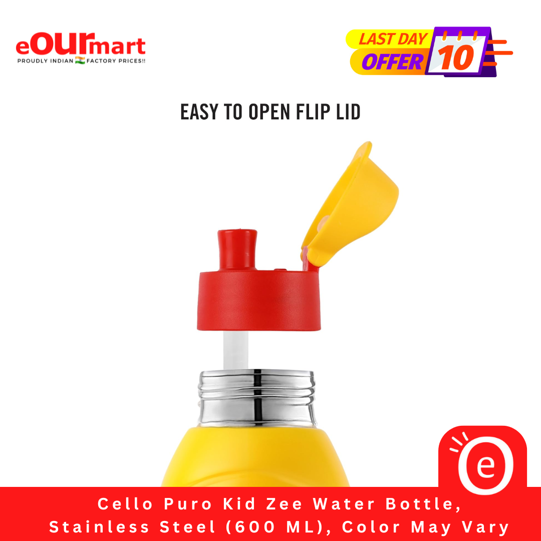 Cello Puro Kids Zee Water Bottle, Stainless Steel (600 ML), Color & De ...