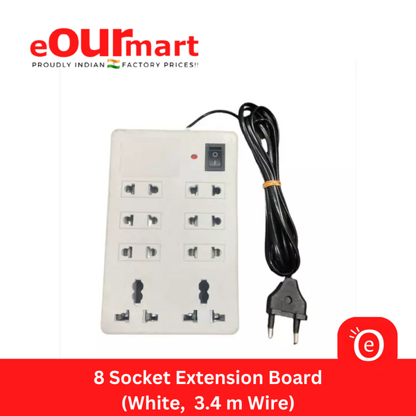 Plastic 8 Socket Extension Board 3.4 Mtr Cord at Lowest Price (White ...